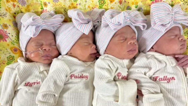 Couple welcomes extremely rare quadruplet daughters, born as two sets ...
